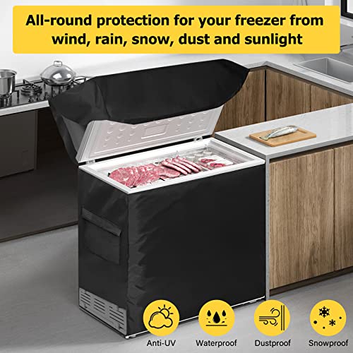 AKEfit Chest Freezer Cover Deep Freezer Covers For Outside 5.0 Cubic Feet Freezer Waterproof Top 3 Sides Zipper Can Be Opened (27 "L x 22 "W x 33 "H)Black