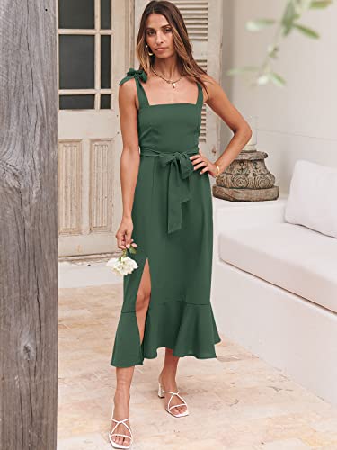 ANRABESS Women's Elegant Bridesmaid Dresses Square Neck Ruffle Split Midi Formal Dress for Wedding Guest Cocktail Party 2023 Gradution Prom Evening Night Dresses 893shenlv-L Green