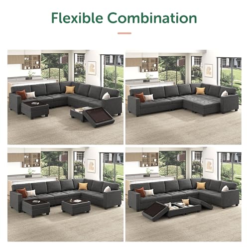 HONBAY Velvet Convertible Sectional Couch, U Shaped Sectional Sofa with Chaise Modular Sectional with Storage Ottoman Corner Couch for Living Room, Grey