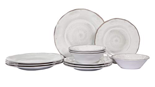 Melamine Dishes Dinnerware Sets - 12pcs Melamine Dinner Plates, Salad Plates and Bowls, for Everyday Use