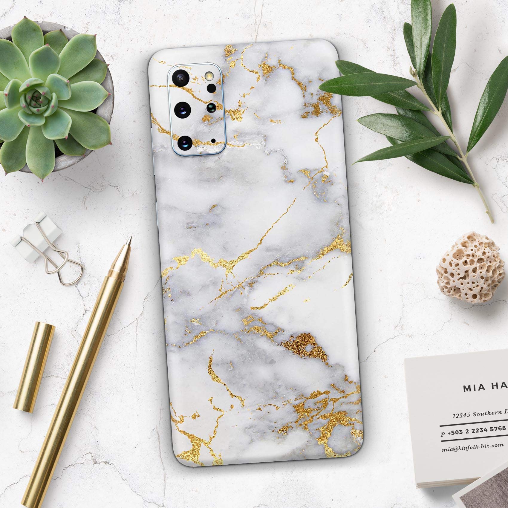 DesignSkinz Marble & Digital Gold Foil V2 Protective Vinyl Decal Wrap Skin Cover Compatible with The Samsung Galaxy S20 (Screen Trim & Back Glass Skin)