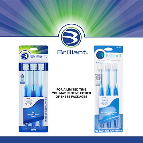 Brilliant Soft Bristle Toothbrush for Adults - Round Brush Head Micro-Fine, Rounded-Tip 360 Degree All Around Bristles, Sensitive Tooth Brush, Oral Hygiene Products, Red, 1 Count