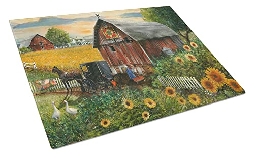 Caroline's Treasures PTW2003LCB Sunflower Country Paradise Barn Glass Cutting Board Large Decorative Tempered Glass Kitchen Cutting and Serving Board Large Size Chopping Board