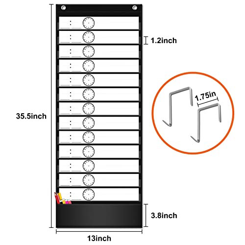 EAMAY Daily Schedule Pocket Charts, Teacher Schedule Chart with Resuable 18 Custom Cards, Classroom Pocket Chart for School Office or Homeschool Activities, Black