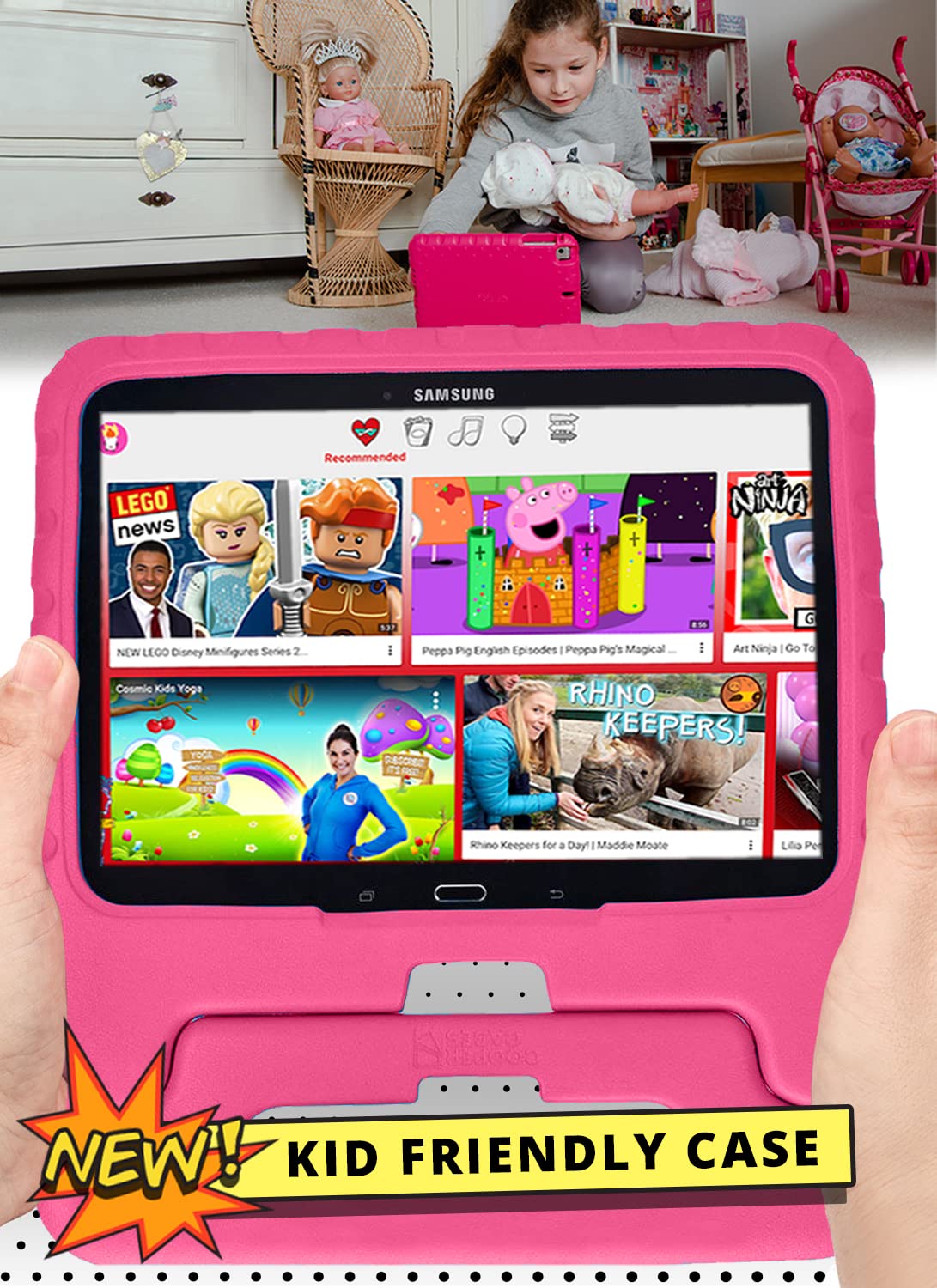Cooper Dynamo [Rugged Kids Case] Protective Case for Samsung Galaxy Tab 4 10.1, Galaxy Tab 3 10.1 2013/2014 Released only | Child Proof Cover with Stand, Handle (Pink)