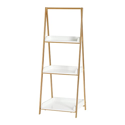 Creative Co-Op Three Tier A-Frame Open Standing Shelf, White and Gold