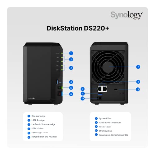 Synology DS220+ 2-Bay Diskstation NAS Intel Celeron J4025 2GB Ram 2xRJ-45 1GbE LAN-Port 4TB Bundle with 2X 2TB Seagate IronWolf