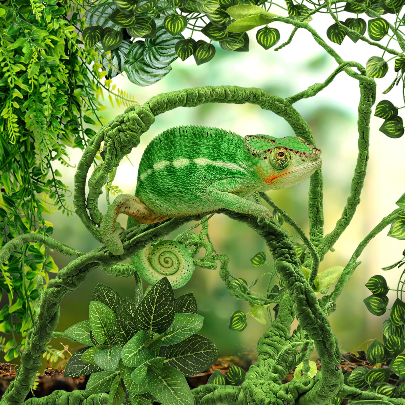 Bearded Dragon Tank Accessories for Habitat, QUOZUO Terrarium Hanging Plants Artificial Leaves Reptile Hide, Leopard Gecko Tank Accessories Snake Hide Terrarium Decor for Lizard Geckos Chameleon