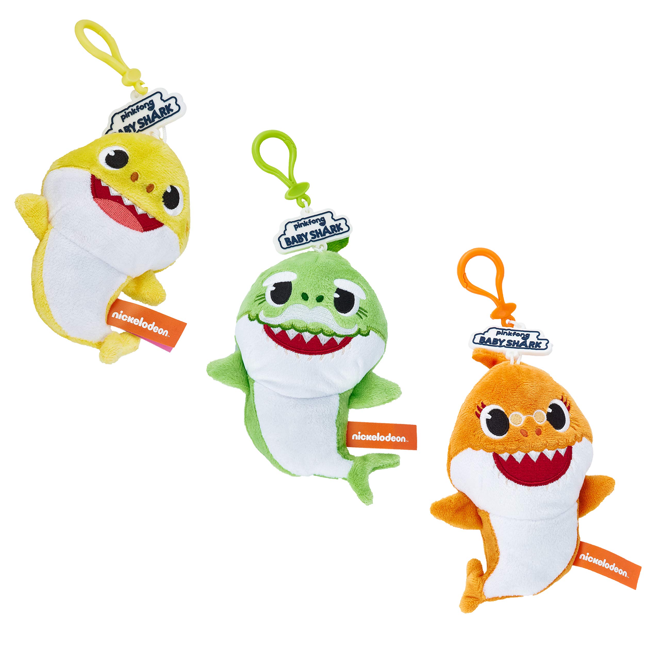 Baby Shark Coin Purse Set – Set of 3 Baby Shark Plush Toys, Including Baby, Grandma, & Grandpa Shark – Washable Polyester with Zipper – Party Favors and Gifts by PMI, 6.2 in., 3 Pack, Ages 2+