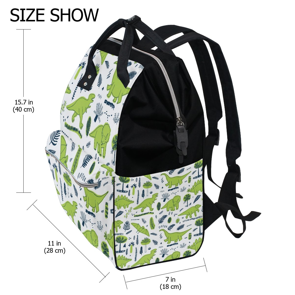 My Little Nest Large Capacity Diaper Bag Funny Dinosaurs Leaves Durable Multi Function Travel Backpack for Mom Girls