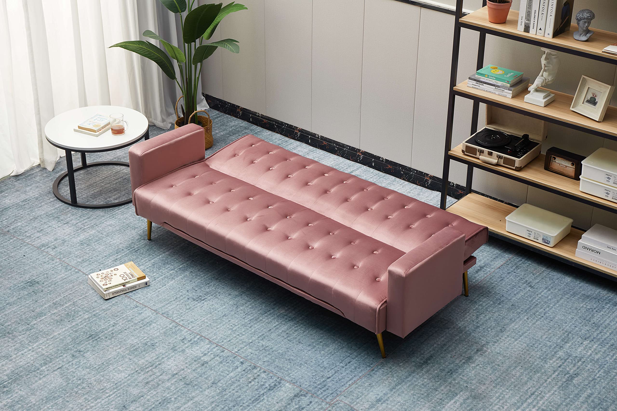 75" Futon Sofa Bed,Sleep Sofa,Modern Folding Futon Set,Velvet Convertible Recliner Lounge for RV,Small Apartment,Living Room,500 lbs Capacity