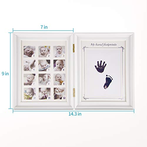 Hiverst Baby Keepsake Frame Kit, Shatterproof Baby First Year Frame in Delicate Package- Ideal Personalized Newborn Baby for Baby Shower, with Ink Pad Stamp & Stencil, 14.5" x 8.5"