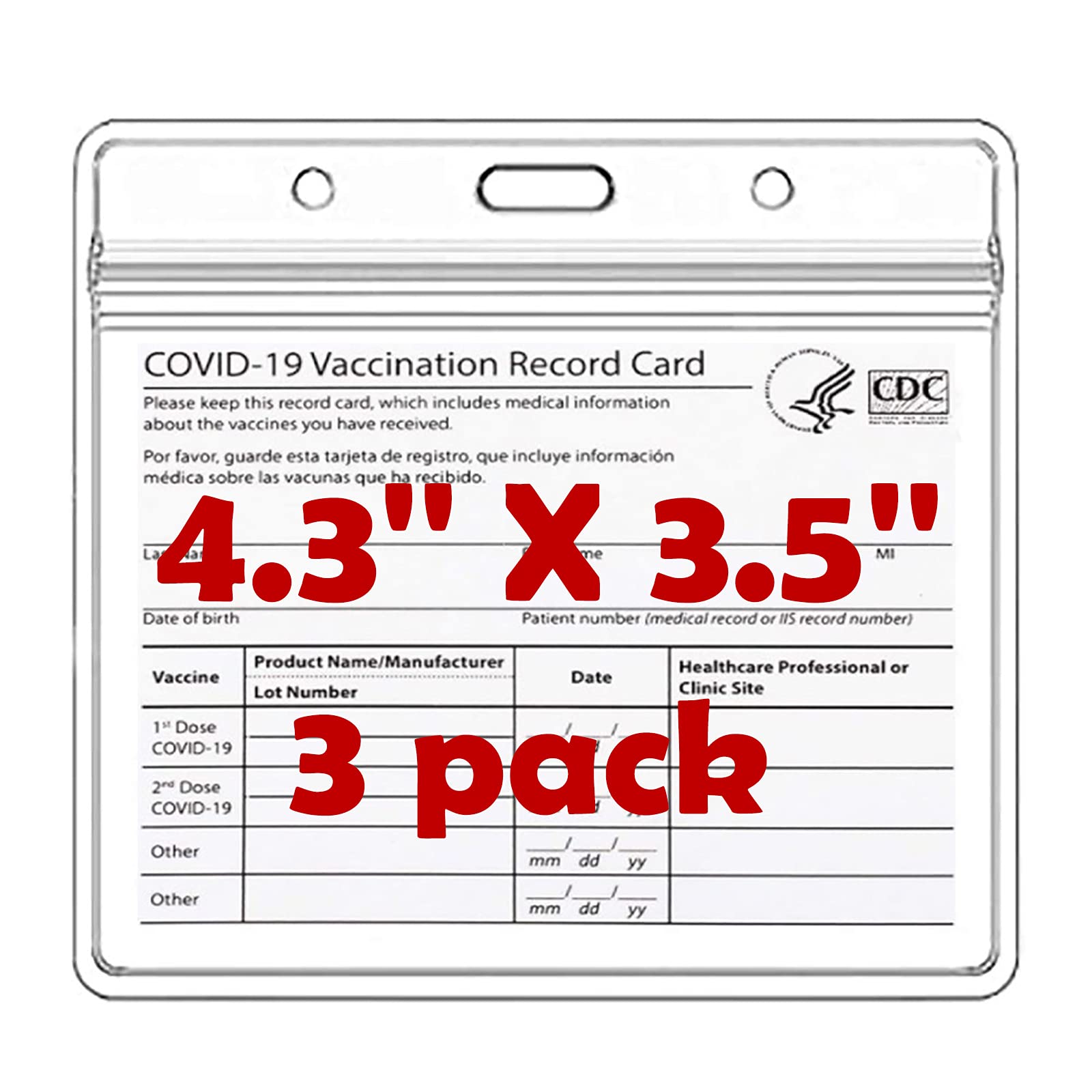 3 Pack CDC Vaccine Card Holder, Card Protector, Immunization Record Card Sleeves, Suitable for 4 x 3 Vaccination Cards, Vinyl Plastic Clear Holders with Waterproof Zipper