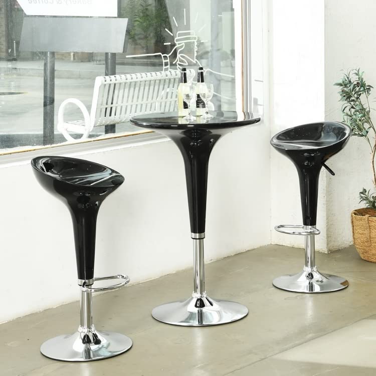 AMNOOL 24 Inch Round Bar Table High Cocktail Table Adjustable Height Margarita Cocktail Glass Shape with Round Metal Base for Living Room, Bar, Cafe (Black)