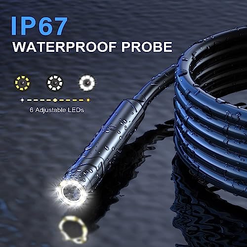 50FT Endoscope Inspection Camera, Oiiwak Borescope Camera for Pipe Sewer Drain Plumbing Inspection 1080P HD 4.3“ IPS Screen Waterproof IP67 Bore Scope Snake Camera with 6 LED Lights(15m Cable)