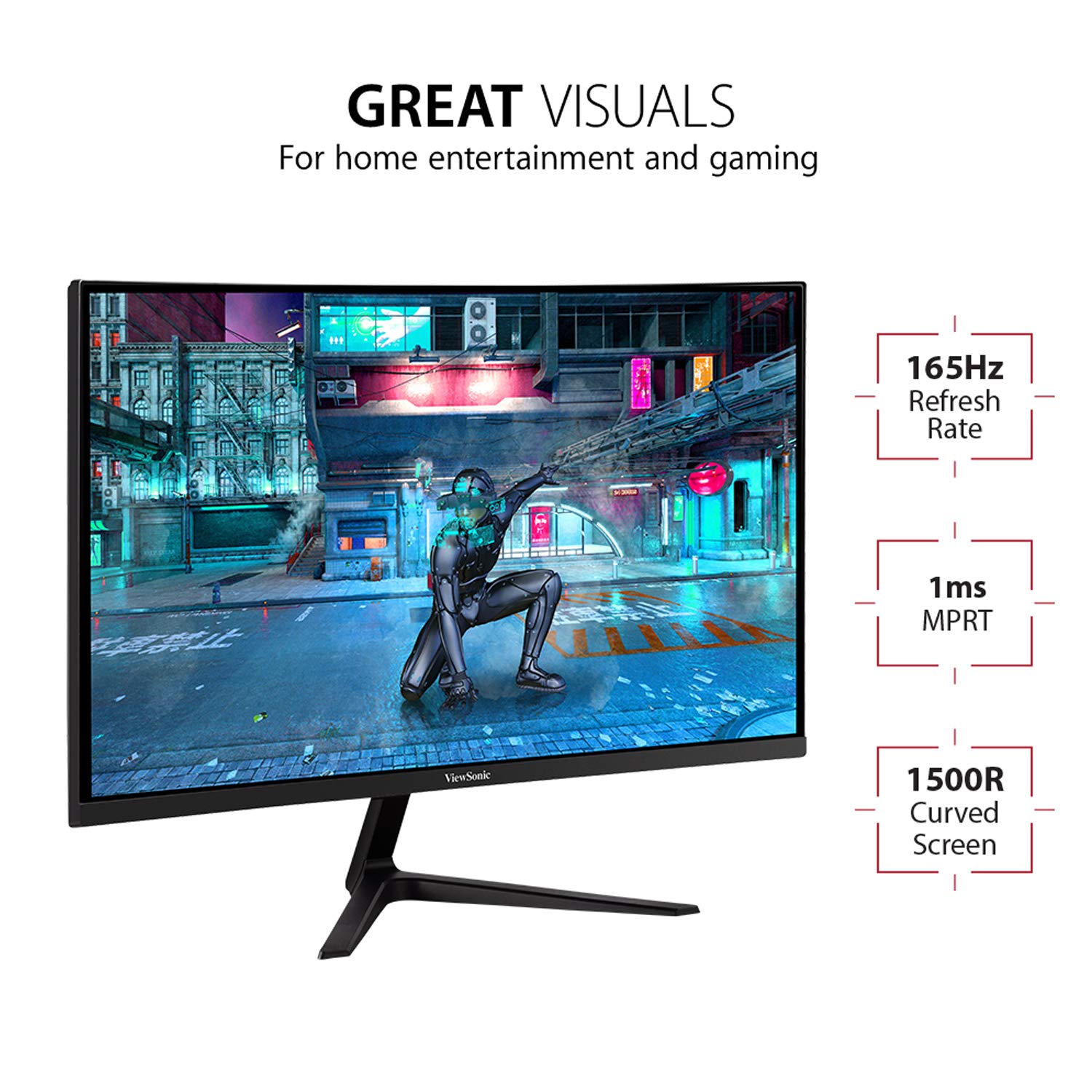 ViewSonic VX2718-2KPC-MHD 27 Inch Curved 1440p 1ms 180Hz Gaming Monitor with FreeSync Premium, Eye Care, HDMI and Display Port