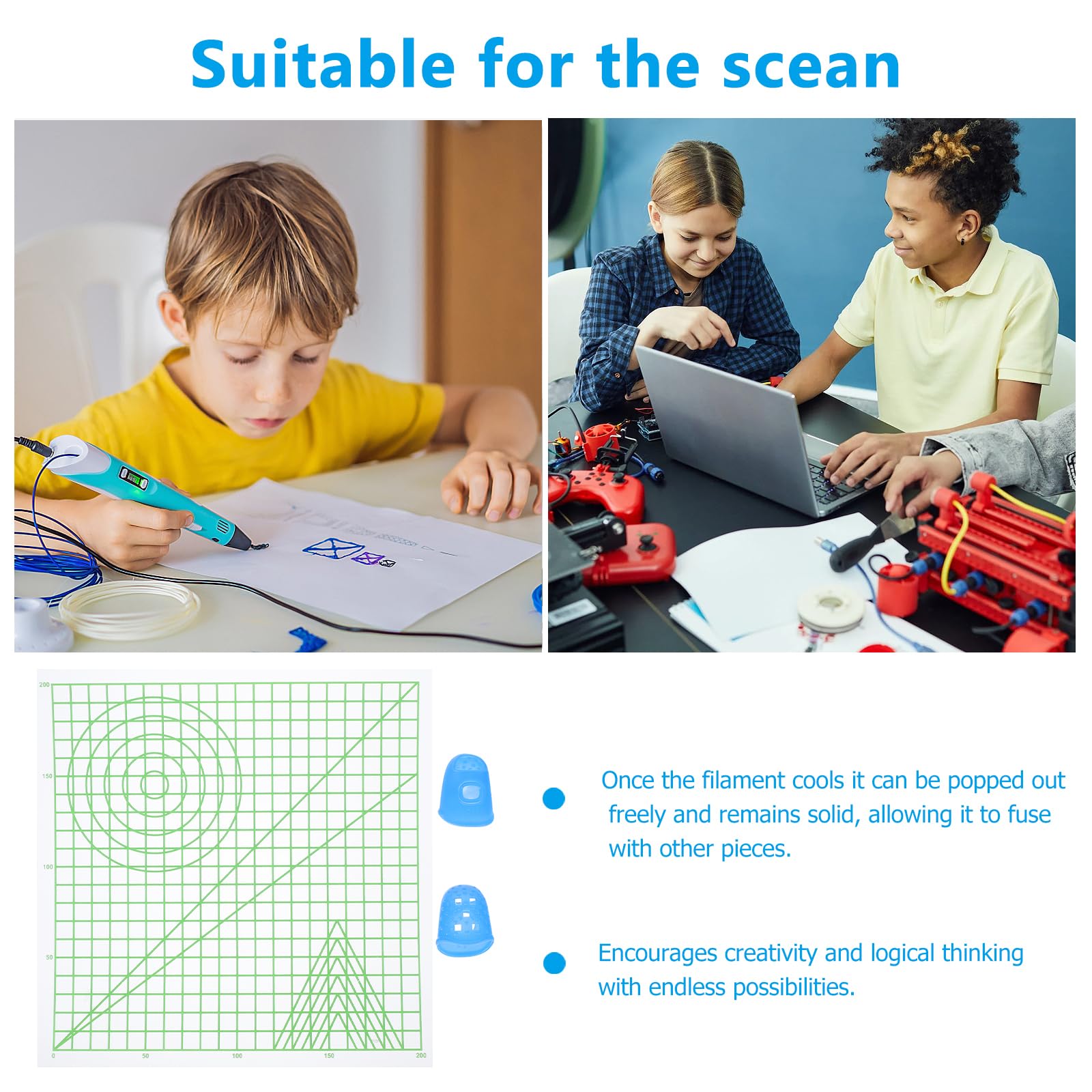 EXCEART 3D Printer Pen Finger Sleeve 3D Pen Mate 3D Printer Mat 3D Pen Finger Protector Great 3D Pen Drawing Tool 3 d Printers Silicone Design Mat 3D Pen Mat Kit Consumables Motherboard