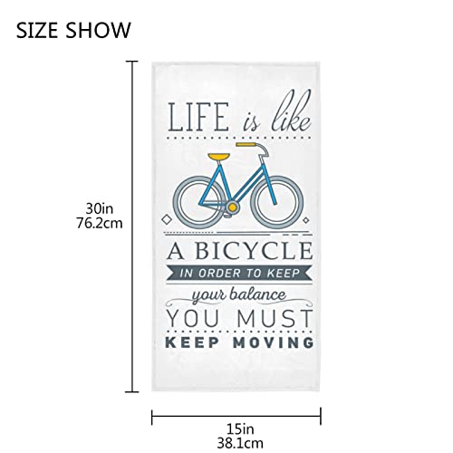 Bolaz Bath Towels Hand Towels for Bathroom Washcloths Face Cloths Cotton Inspirational Quote Bicycle Decorative Absorbent Soft 30x15in