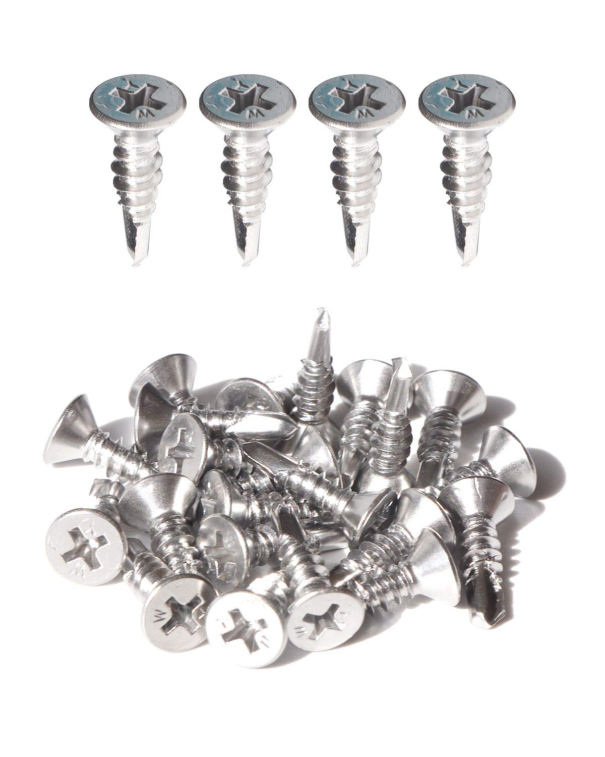 IMScrews 50pcs #8 x 3/4" Stainless Flat Head Phillips Self Drilling Screws, 410 Stainless Steel Full Thread Sheet Metal Tek Wood to Metal Screws
