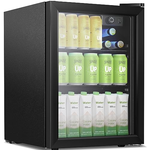 Antarctic Star 16 Bottle 68 Can Beverage Refrigerator, Wine Cooler/Cabinet, Small Mini Fridge, Clear Front Glass Door Quiet Compressor ，Freestanding 1.7 cu.ft.