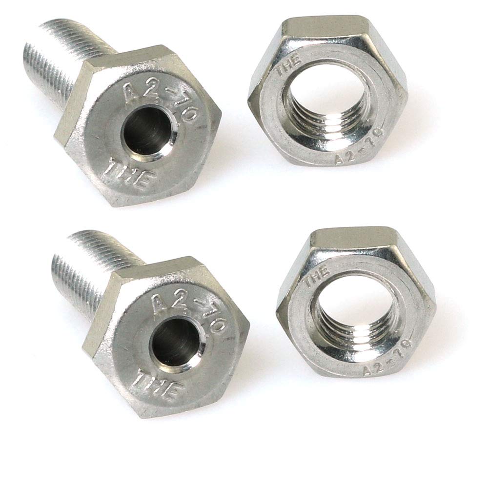 PZRT 2pcs Cylindrical Hollow External Hexagon Screw 304 Stainless Steel Lamp Threading Screws Through Hole Bolt M6x20