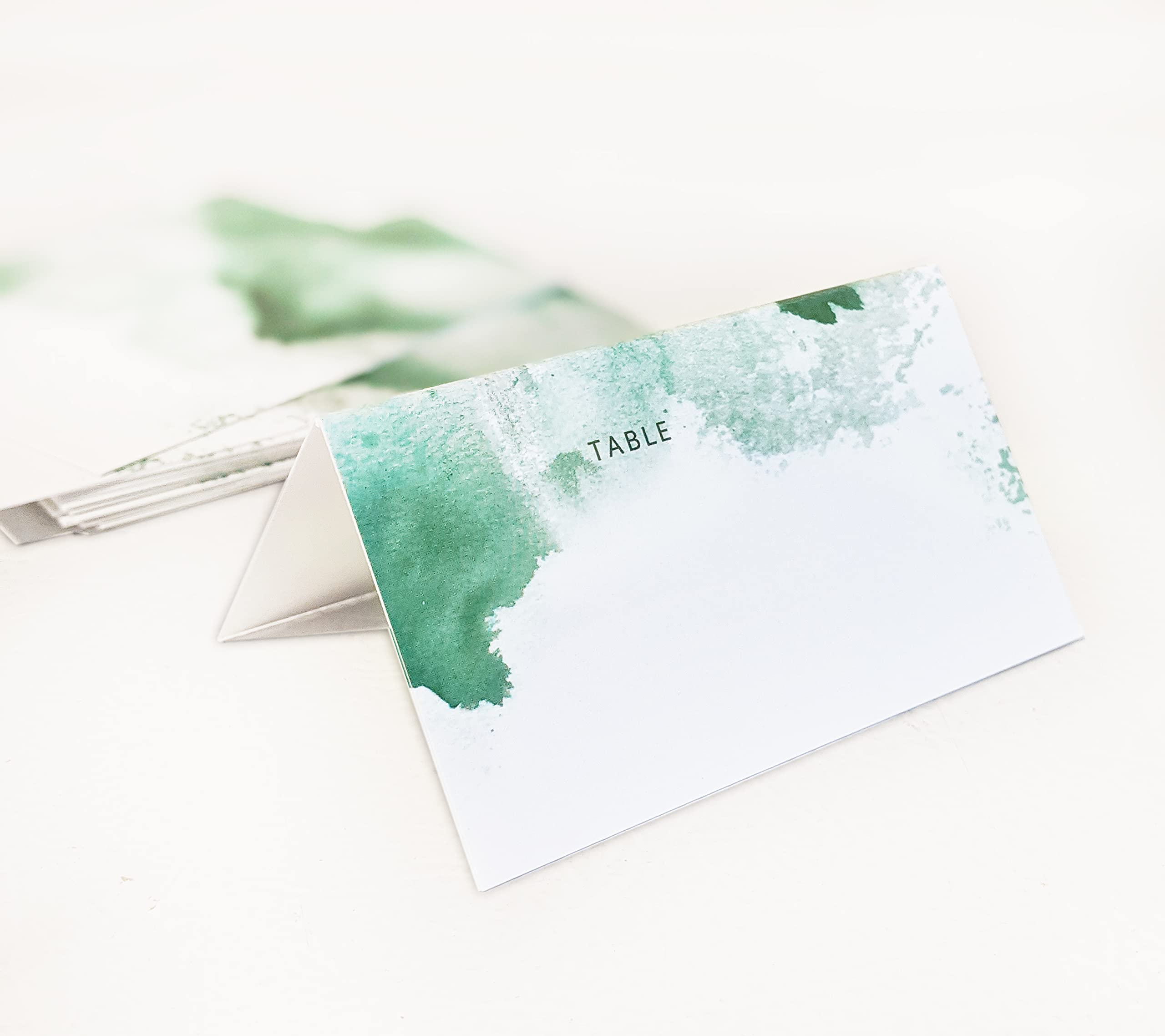 Ash Bush 50 Forest Green Watercolor Tented Wedding Event Escort/Place Cards 4"x3.5", Folded to 2"x3.5"