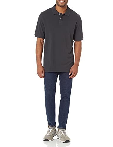 Amazon Essentials Men's Regular-Fit Cotton Pique Polo Shirt (Available in Big & Tall), Black, Large