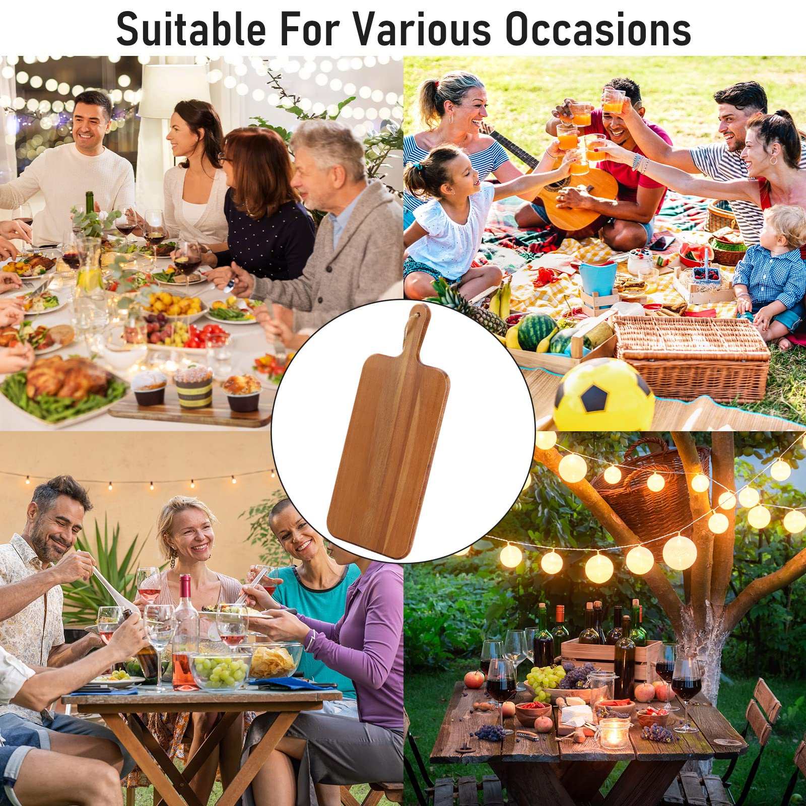 6 Pack Acacia Wood Cutting Board with Handle Wooden Kitchen Chopping Boards Large Wooden Charcuterie Boards Cheese Serving Board Wooden Cutting Board for Meat Cheese Bread Vegetables Fruit (17 x 7 In)