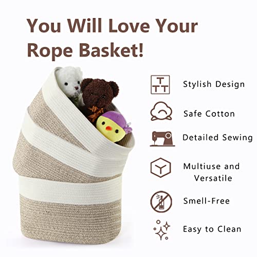 CASAVIDA Woven Baskets for Storage Set of 3, Cotton Rope Basket Storage Baskets for Organizing with Handles, Closet Soft Storage Baskets for Shelf Nursery Baby Laundry Living Room & Bedroom