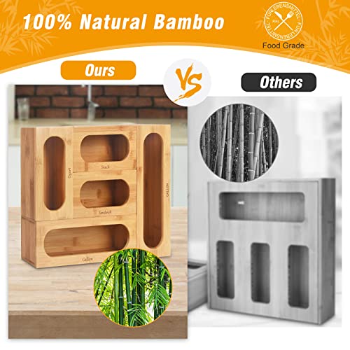 Bag Storage Organizer for Kitchen Drawer, Bamboo Organizer, Compatible with Ziplock Gallon, Quart, Sandwich and Snack Variety Size Bag (Parted)