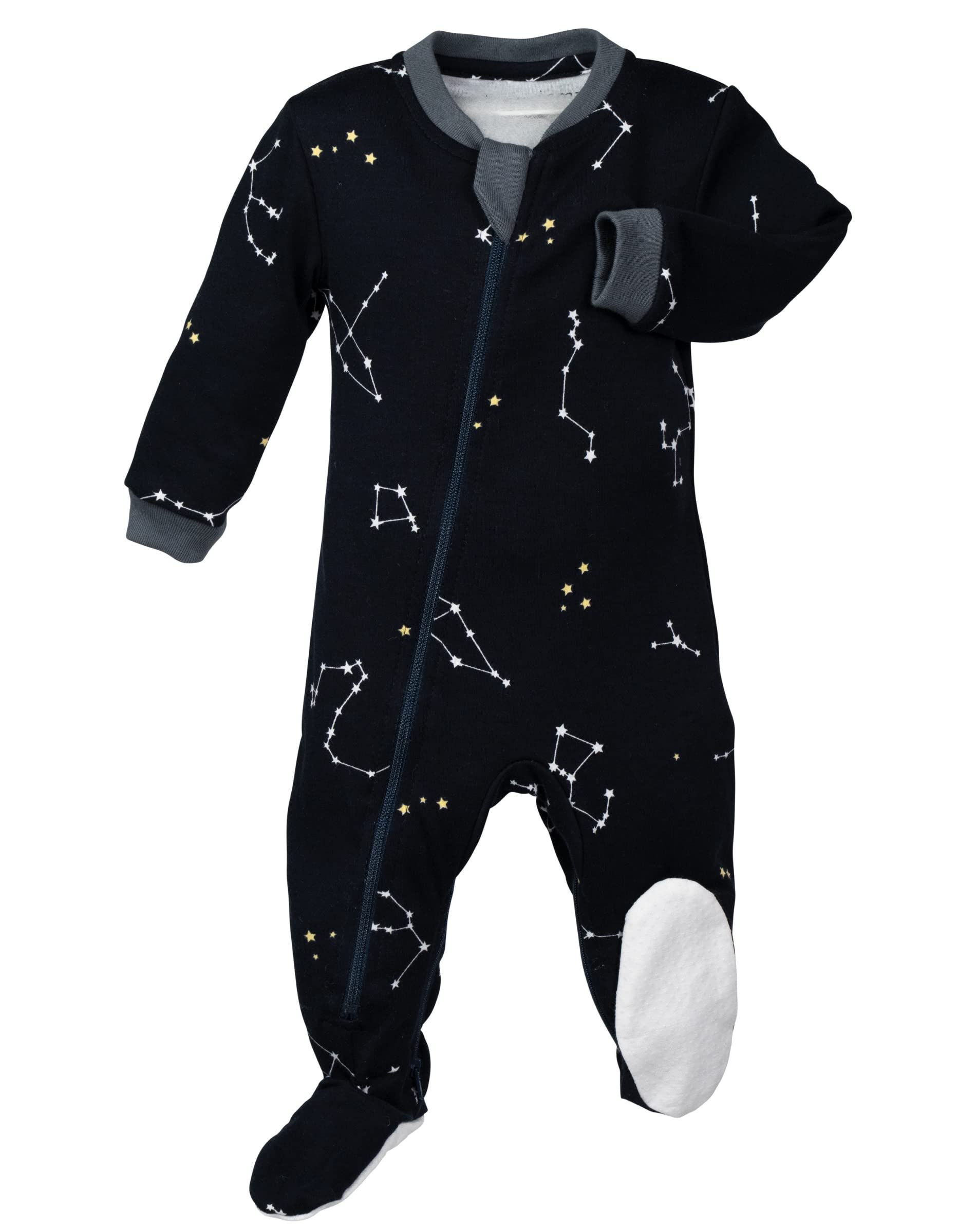 zippyjamz β Zipper Organic Sleeper Footed Baby Pajamas with Inseam Zipper (Galaxy Love - Navy, 6-9 months)