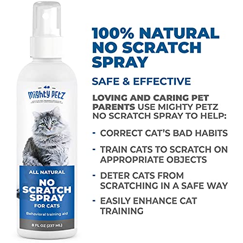 Mighty Petz Cat Repellent Spray for Furniture for Indoor and Outdoor Use β No Cat Scratching Spray β Alcohol Free Cat Deterrent β Cat Spray Behavioral Training Aid β Couch Protector, 8 oz