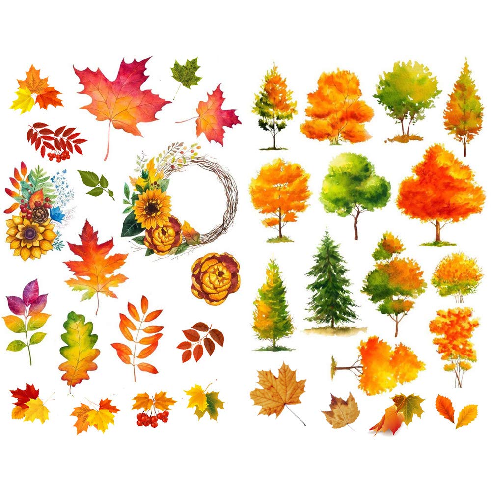 Seasonstorm Red Maple Leaves Trees Precut Anti-UV Waterproof Decoration Album Planner Stickers Scrapbooking Diary Sticky Paper Flakes (PK042)