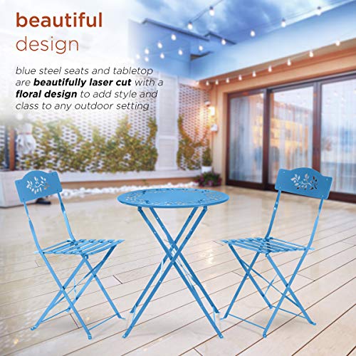 Alpine Corporation Bistro Set, Table: 24" L x 24" W x 28" H Chair: 17" L 18" W x 33" H, Blue