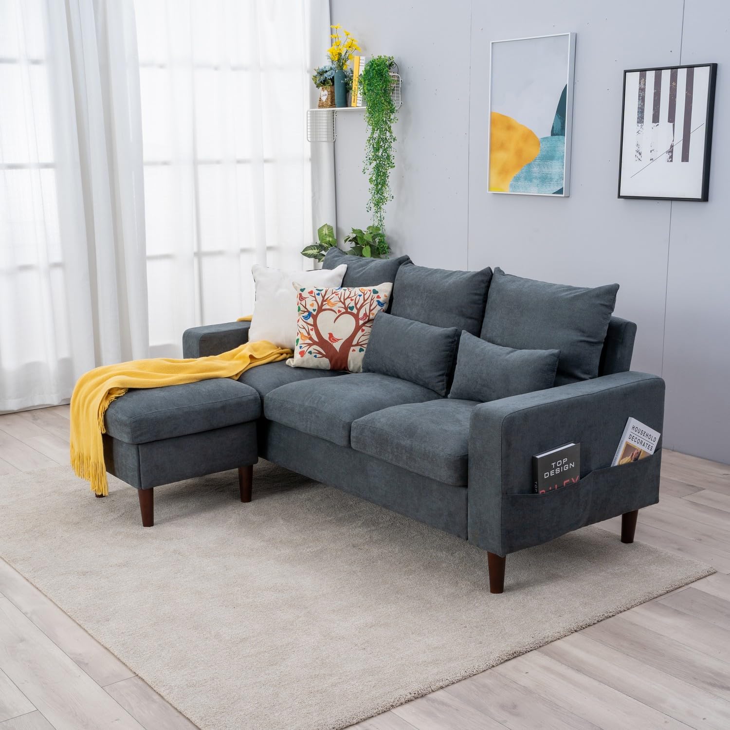 Panana Sectional Sofa Couches for Living Room Modern Linen Fabric L-Shaped Couch 3-Seat Sofa for Apartment and Small Space