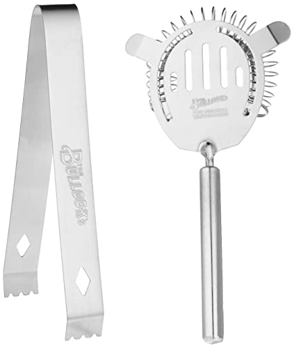 5 pc. Cocktail Shaker Bar Set by Tom Bullock's, The Original Tastemaker: 25 oz Stainless Steel Shaker, Double Measuring Jigger, Stirrer/Mixer Spoon, Strainer and Ice Tongs. Become The Ideal Bartender!