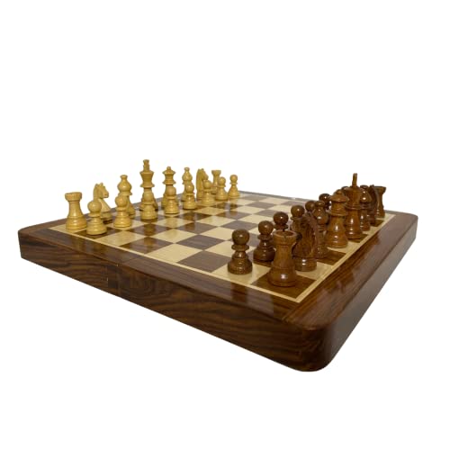 BCBESTCHESS Handmade Magnetic Wooden Folding Chess Board with Extra Queens & Storage for Chessmen (7x7 Inches)