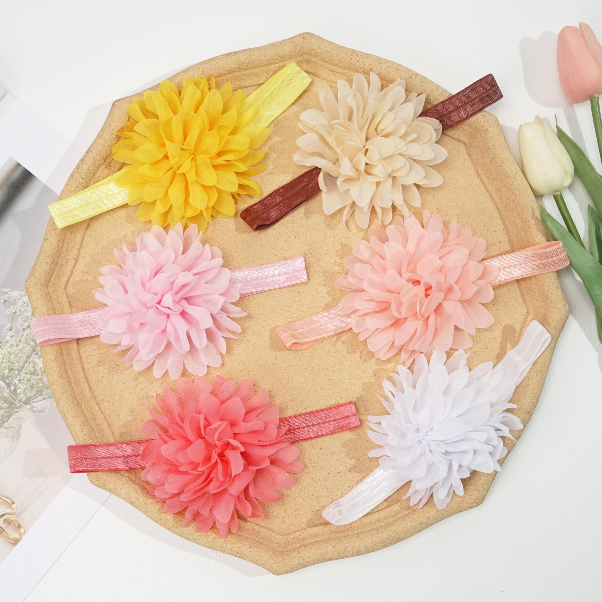 DED 30PCS Girls Headbands Chiffon Flower Bows Soft Strecth Bands Hair Accessories for Newborns Infants Toddlers and Kids