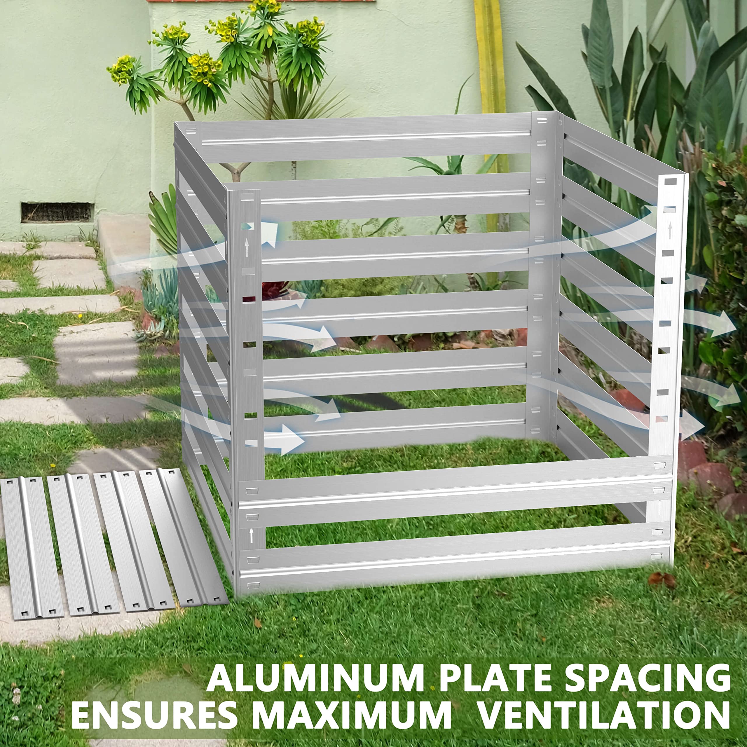 29" L x 29" W x 27" H Garden Compost Bin Outdoor - Made of Aluminum Alloy, Sturdy and Durable - Easy to Assemble