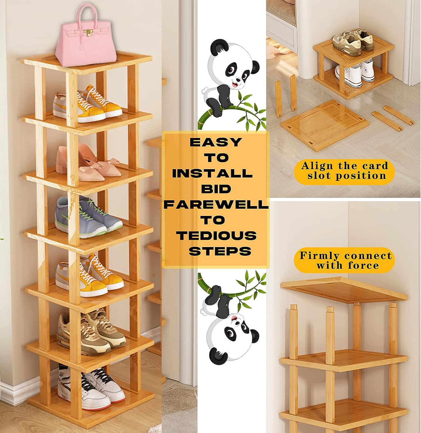 7 Tiers Bamboo Shoe Rack,Vertical Shoe Rack for Small Spaces,Tall Narrow Shoe Rack Organizer for Hallway,Closet Entryway Corner Garage and Bedroom,Skinny Shoe Shelf Free Stackable,Space Saving Storage