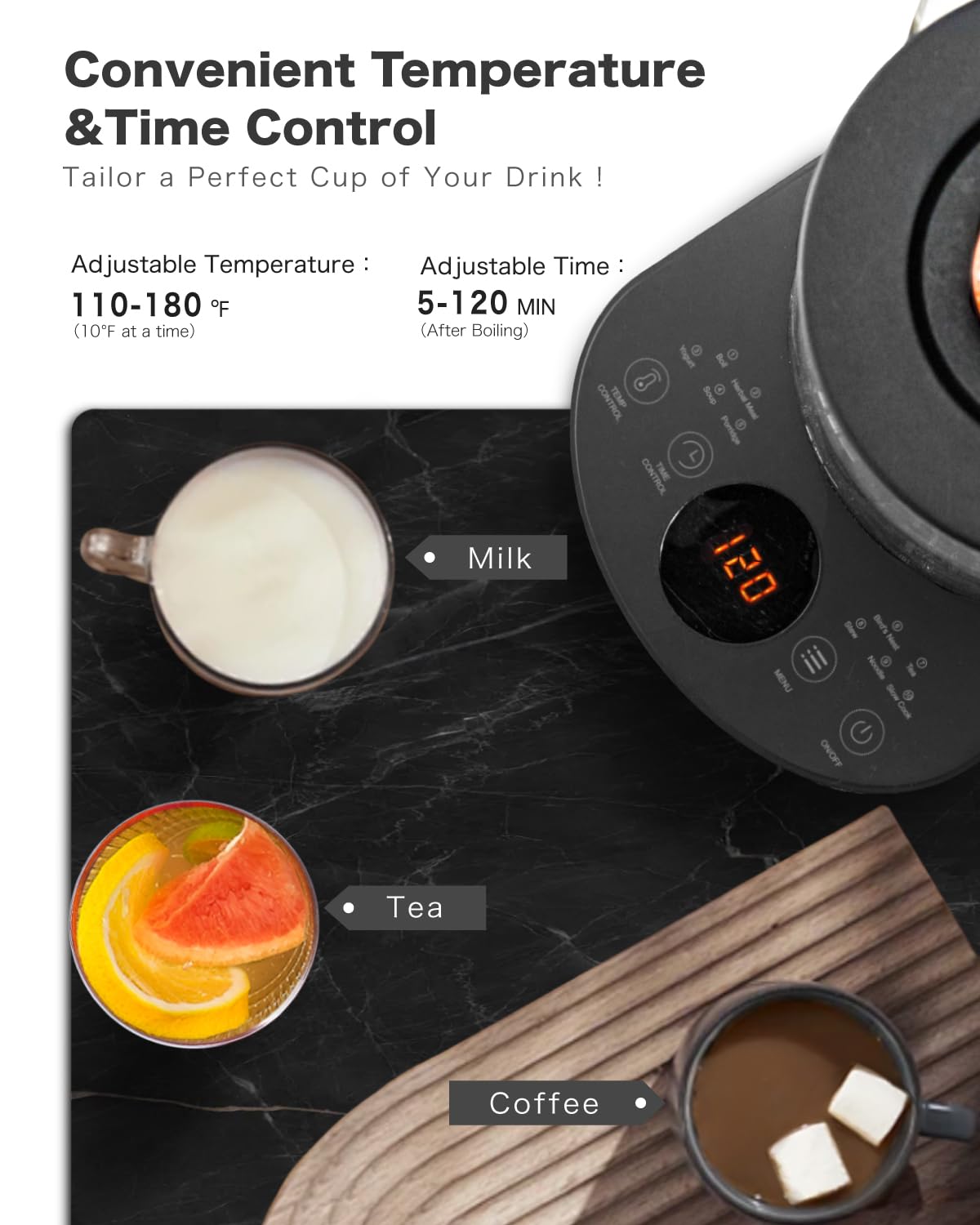Feekaa Electric Tea Kettle, Tea Pot with Removable Infuser for Loose Leaf Tea, Tea Maker with Time &Temperature Control, Glass Health Pot, 10 Menus Tea/Coffee/Milk/Yogurt, 1.5L, Black