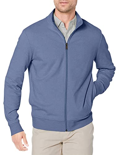 Amazon Essentials Men's Lightweight French Terry Full-Zip Mock Neck Sweatshirt, Indigo, Medium