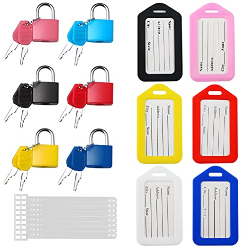 6 Pack Luggage Locks and Luggage Tags Set Small Padlock with Keys Suitcase Locks for Luggage, Multicolor