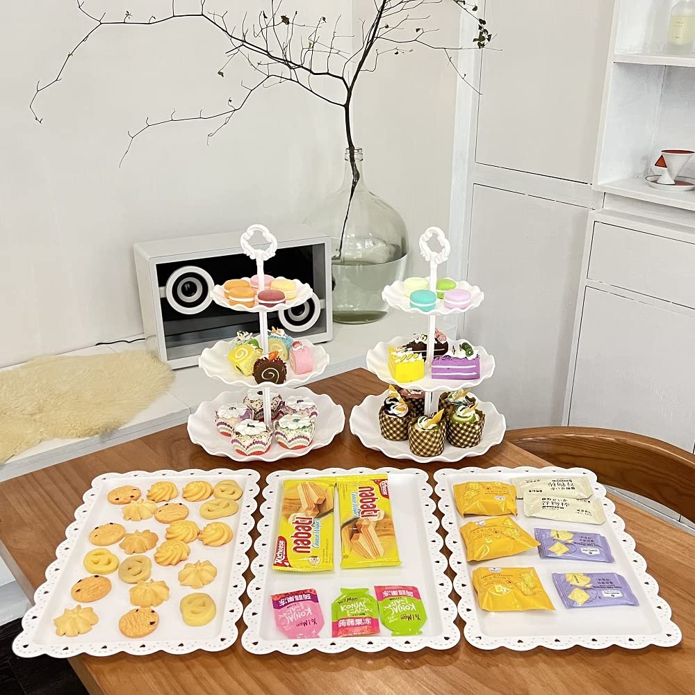 5 Pcs 3 Tier Cupcake Stand Set, Dessert Table Display Set with 2X Small 3-Tier Cupcake Stands + 3X Appetizer Trays Perfect for Wedding Baby Shower Home Birthday Tea Party Decoration