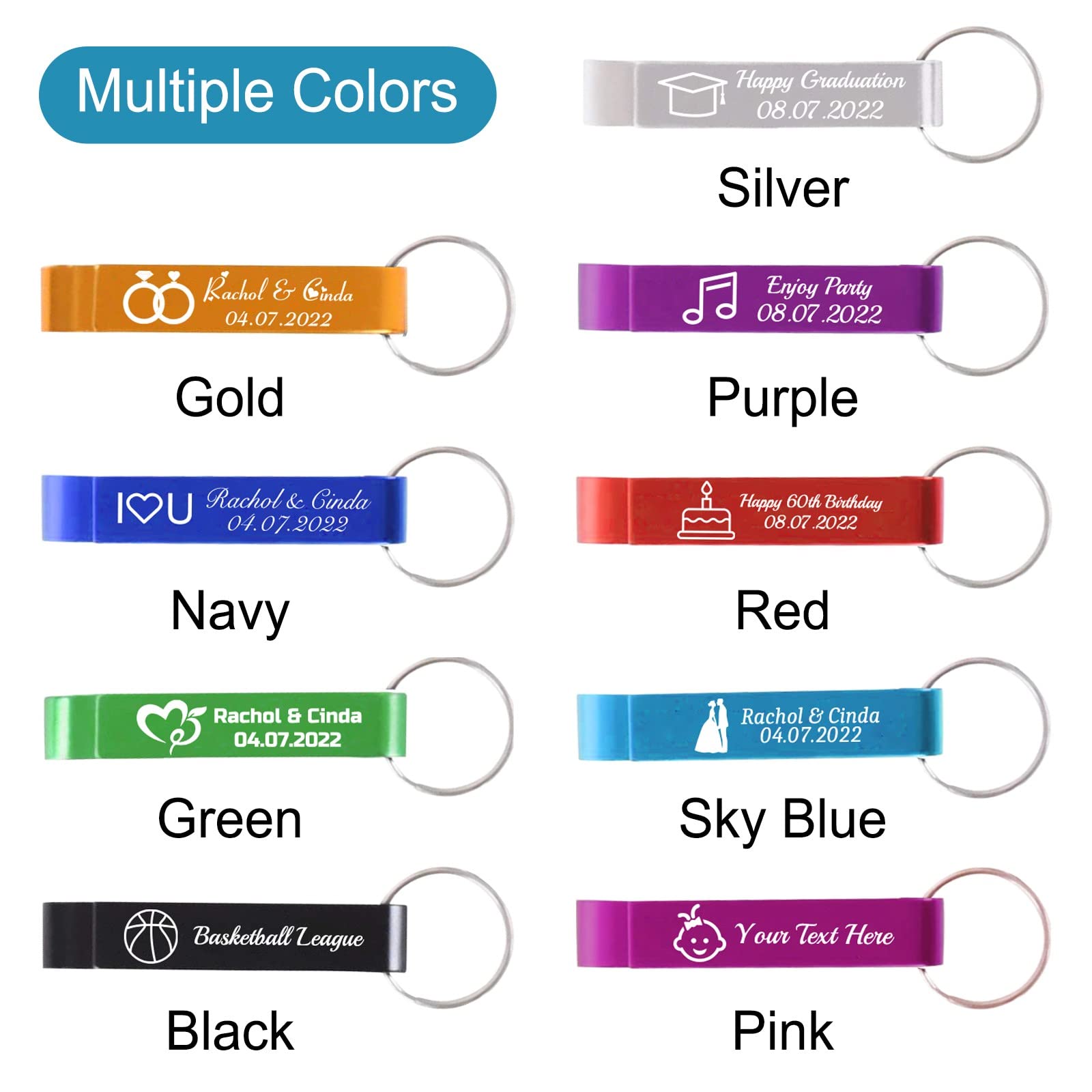 50pcs Personalized Bottle Opener Keychain Bulk Custom Bottle Opener Party Wedding Favor With Logo Text Engraved Customized Metal Bottle Opener Gifts