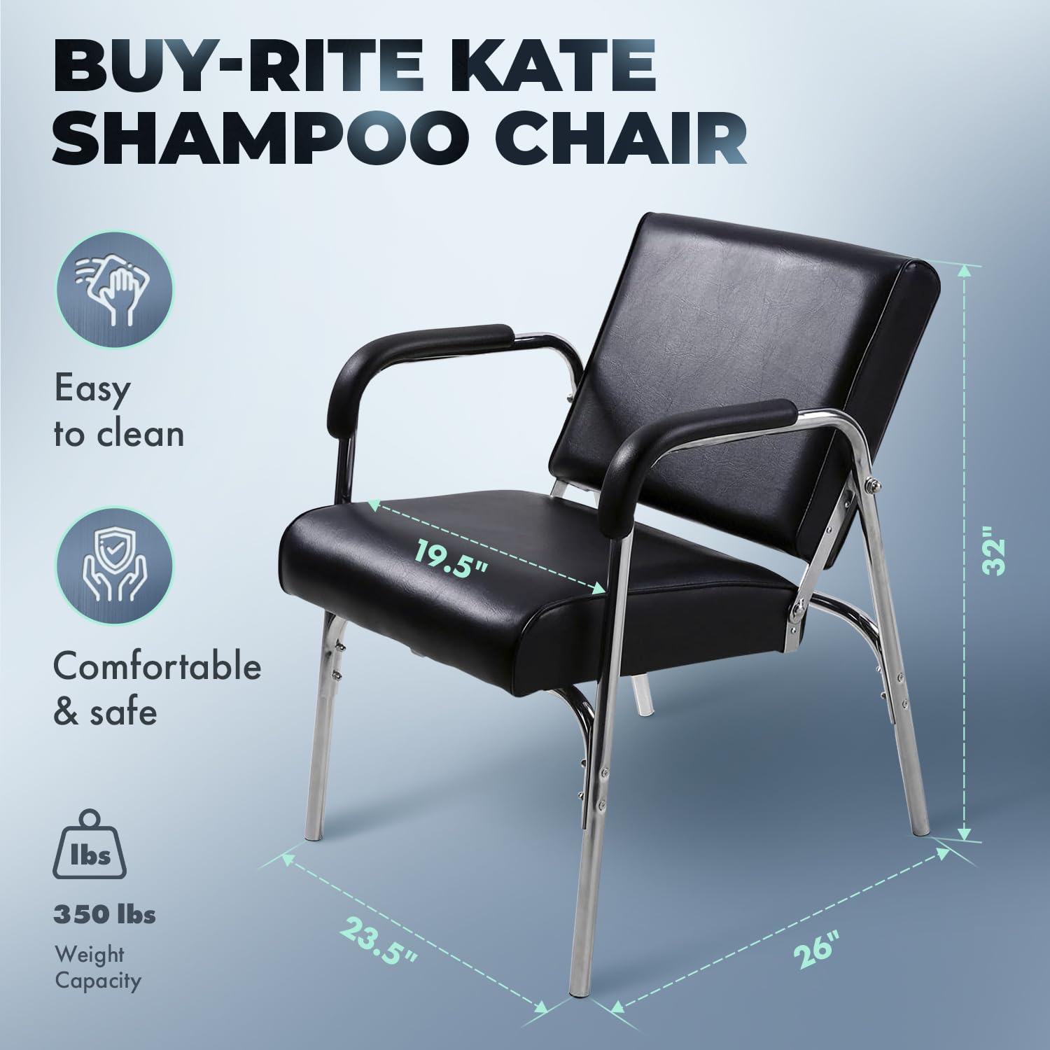 Buy-Rite Kate Auto Reclining Shampoo Chair, Portable Salon Chair with Auto-Recline Seat Back, Heavy Duty Chrome Arms and Extra Thick Seat, Black, SY-92272