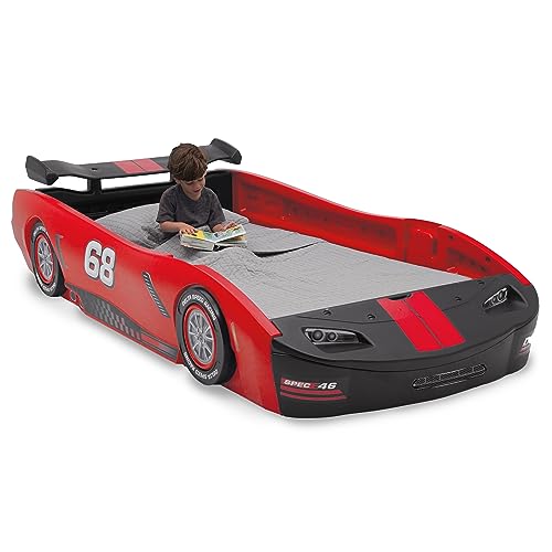 Delta Children Sport Race Car Twin Bed, Red Snooze 6 inch Memory Foam Twin Mattress (Bundle)
