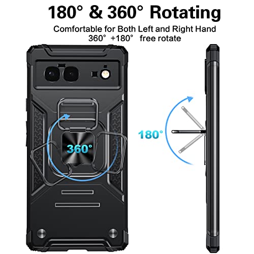 ANTSHARE for Google Pixel 6 Case with Screen Protector, Military Grade Dual Layer Shockproof Heavy Duty Protective Phone Case with Magnetic Kickstand Car Mount Holder for Pixel 6 5G 2021 6.4’’(Black)