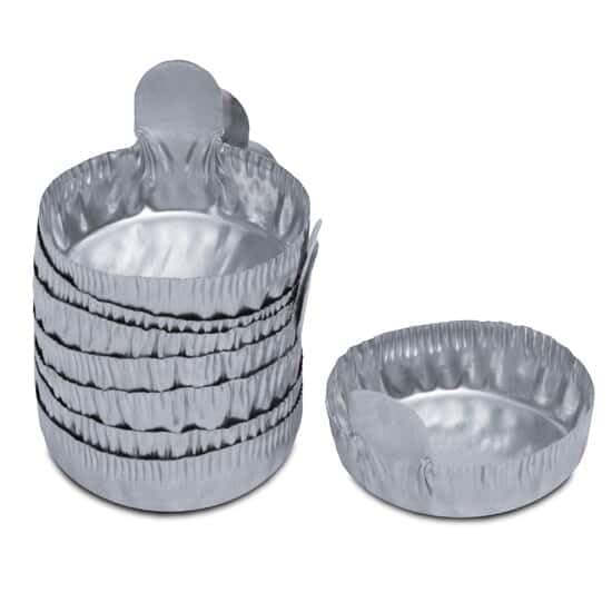 Cole-Parmer AO-01018-50 57 mm Aluminum Crimpled-Walled Weighing Dishes with Tab, 60 mL, 100/Pk