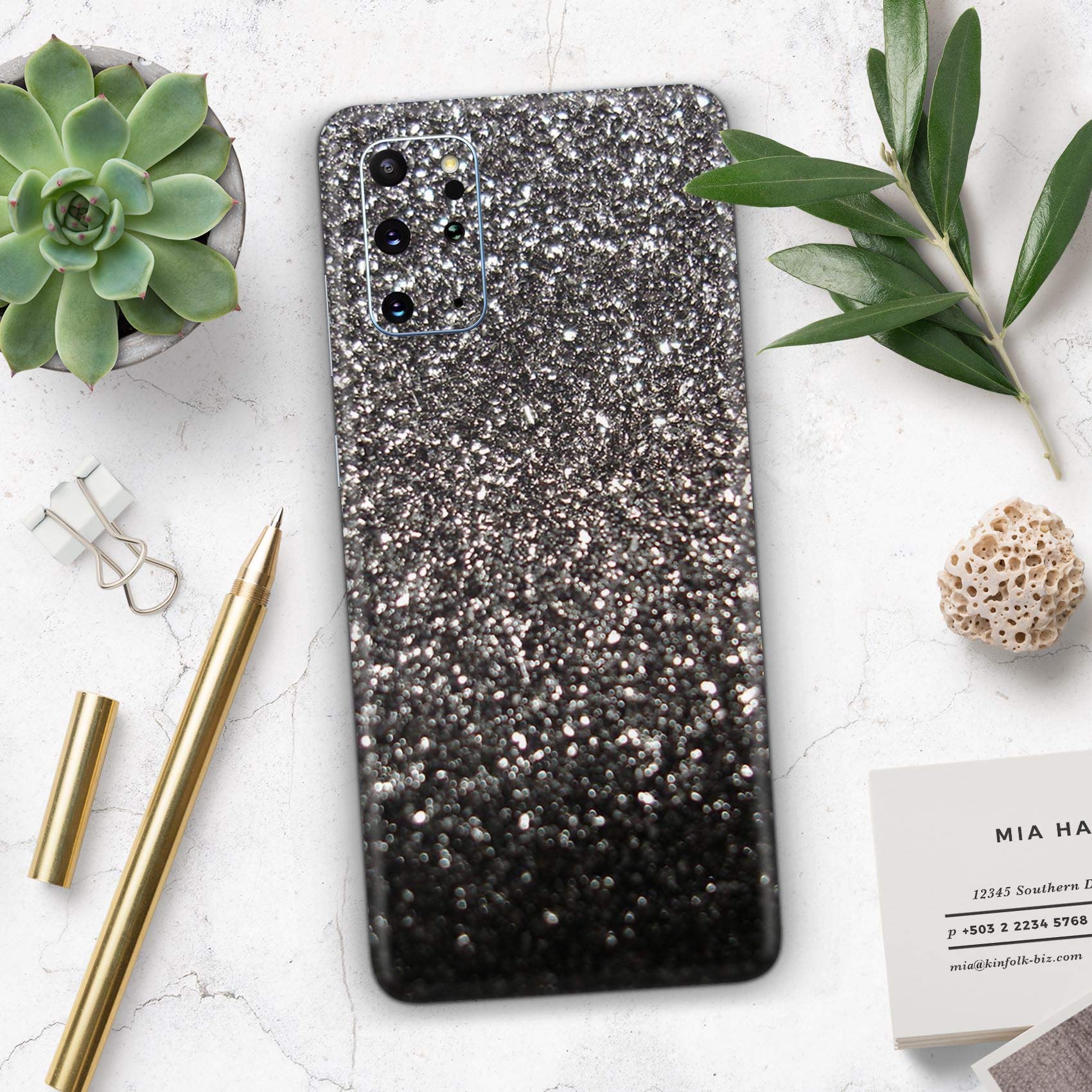 DesignSkinz Black Unfocused Sparkle Protective Vinyl Decal Wrap Skin Cover Compatible with The Samsung Galaxy S20 (Screen Trim & Back Glass Skin)